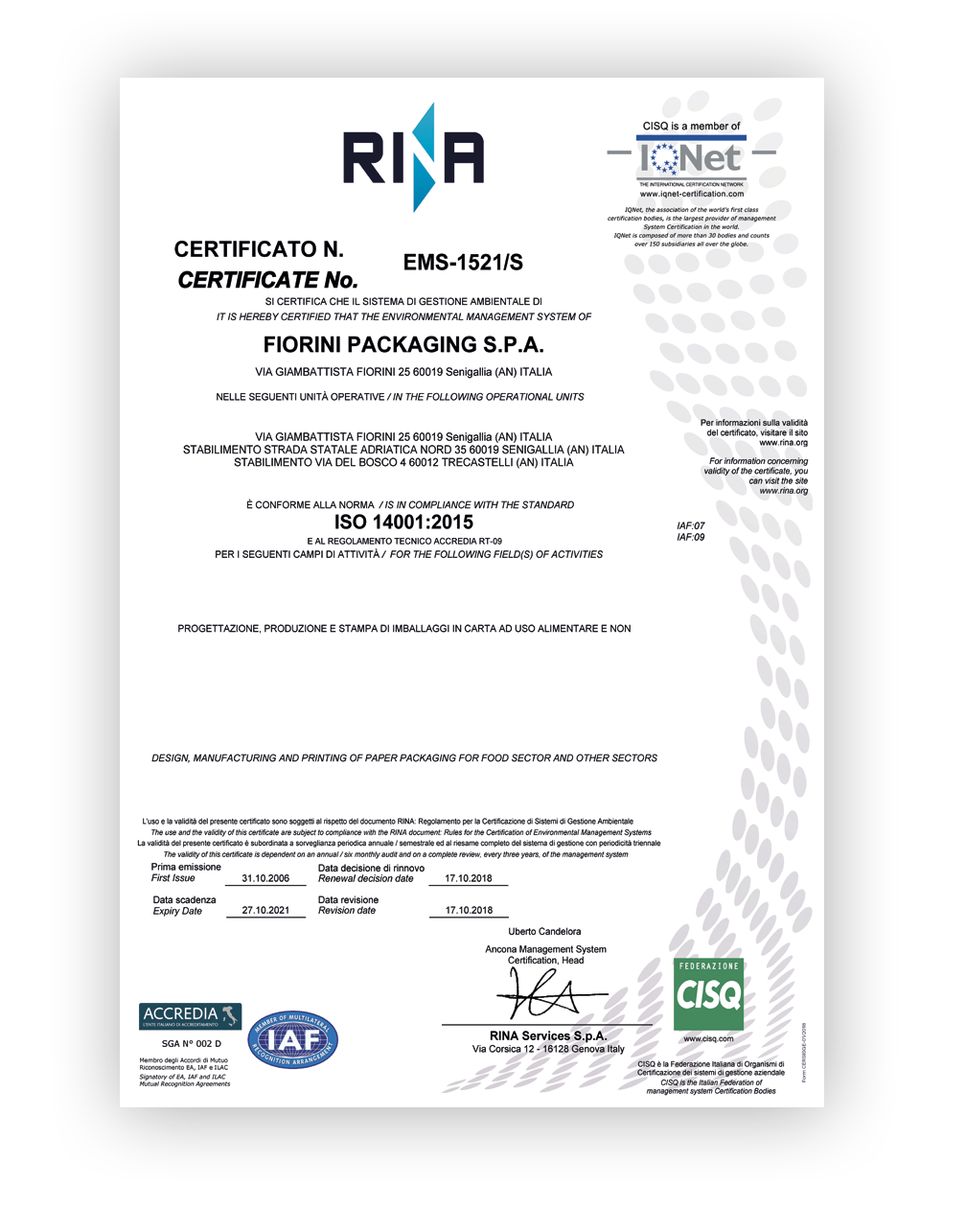 Certifications | Fiorini Packaging