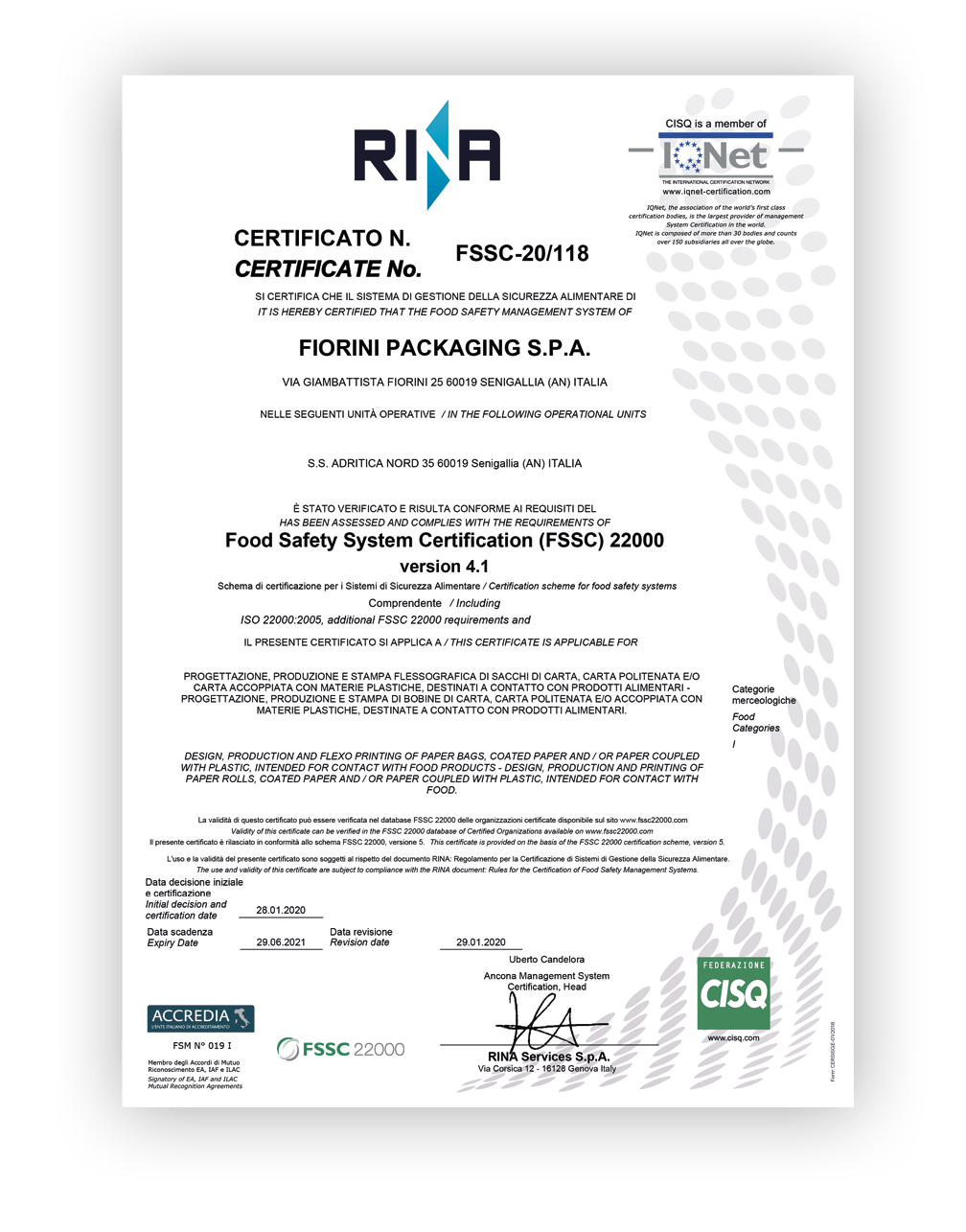 Certifications | Fiorini Packaging