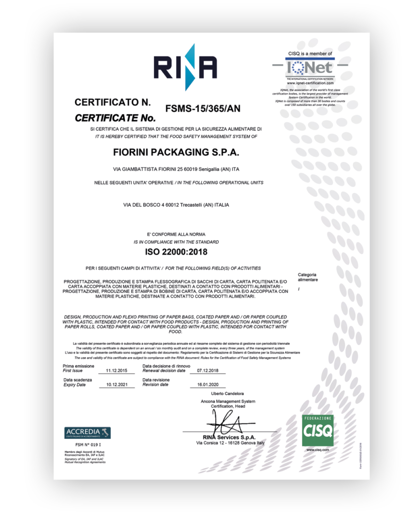 Certifications | Fiorini Packaging