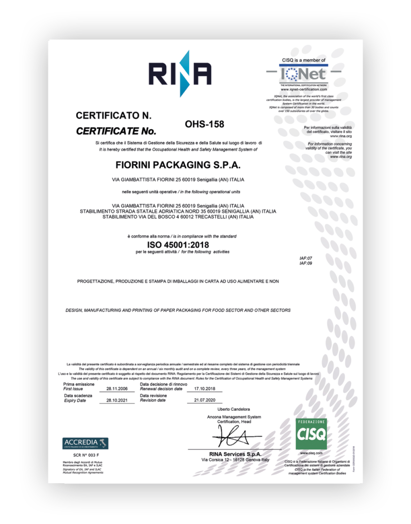 Certifications | Fiorini Packaging