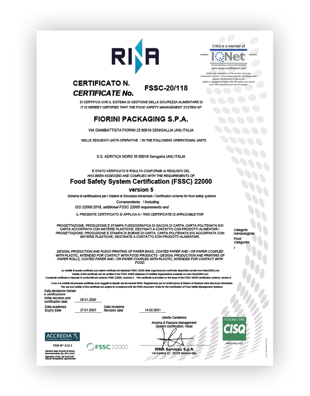 Certifications | Fiorini Packaging