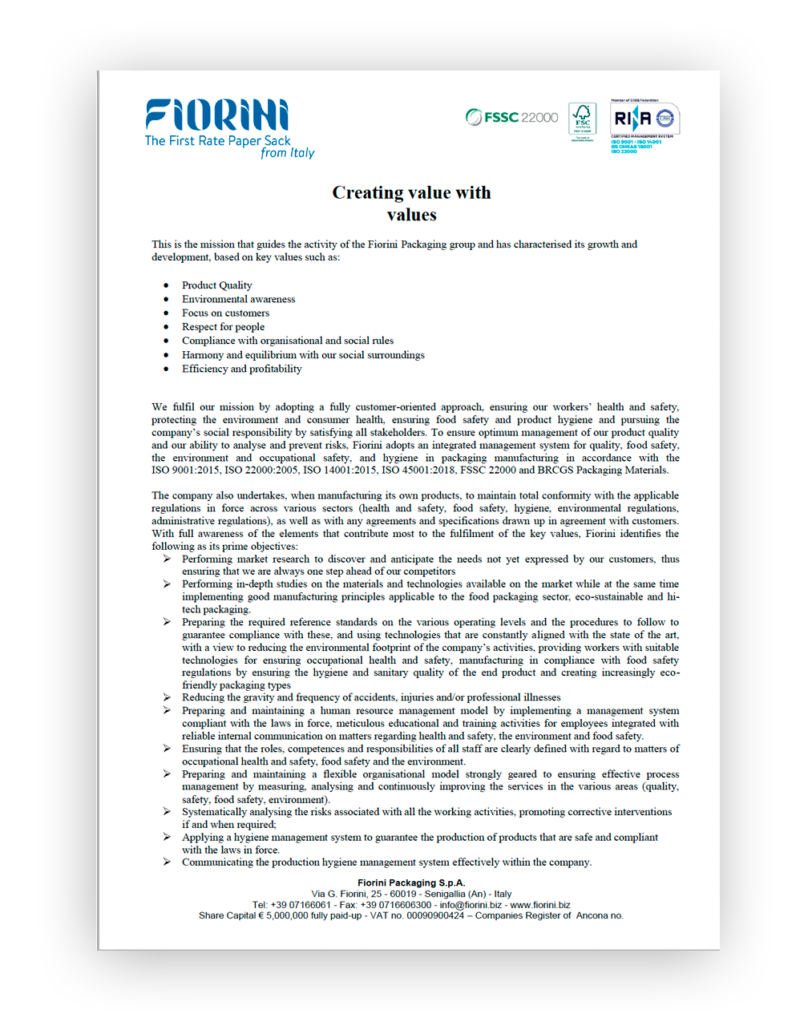Company policy | Fiorini Packaging