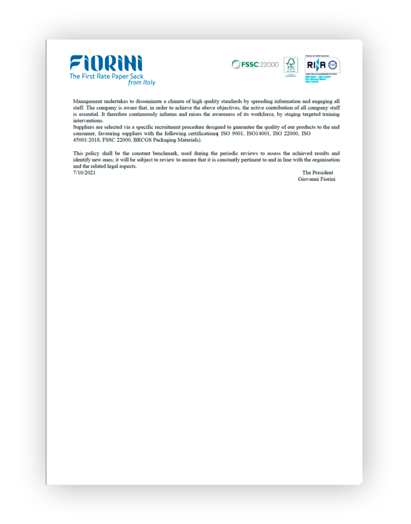 Company policy | Fiorini Packaging