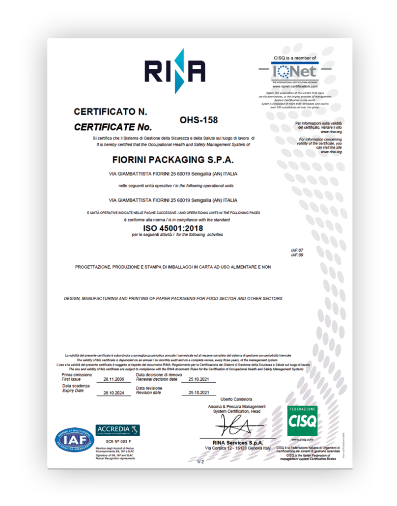 Certifications | Fiorini Packaging