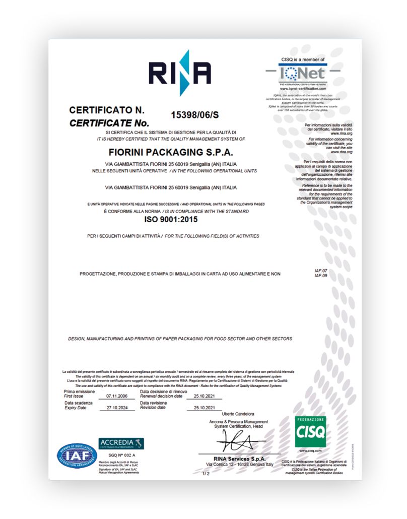Certifications | Fiorini Packaging